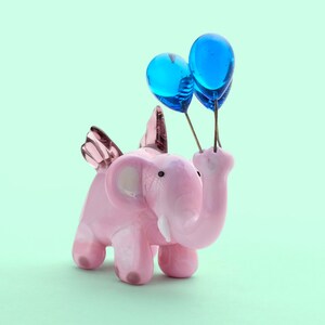 Handcrafted Glass Pink Elephant With Blue Balloons - Unique Home Decor ...