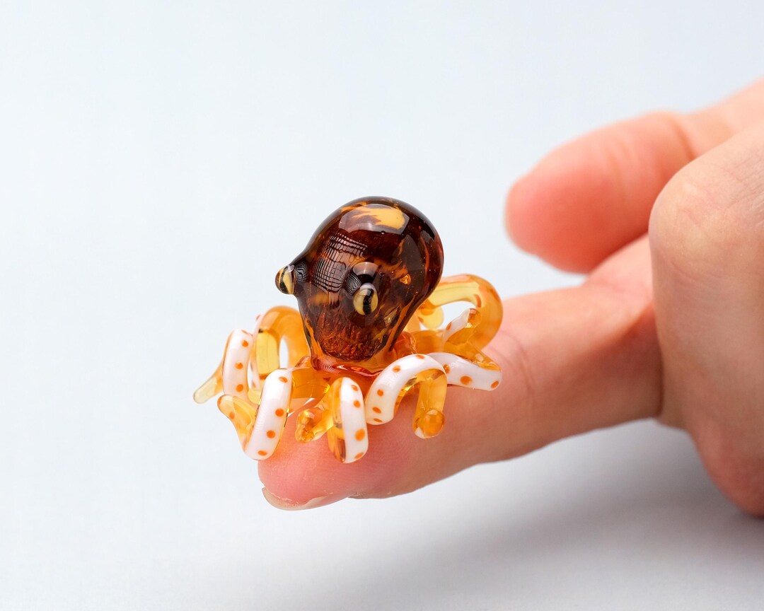 Tiny Amber Glass Octopus Figurine: Silver Leaf Micro Sculpture - Etsy