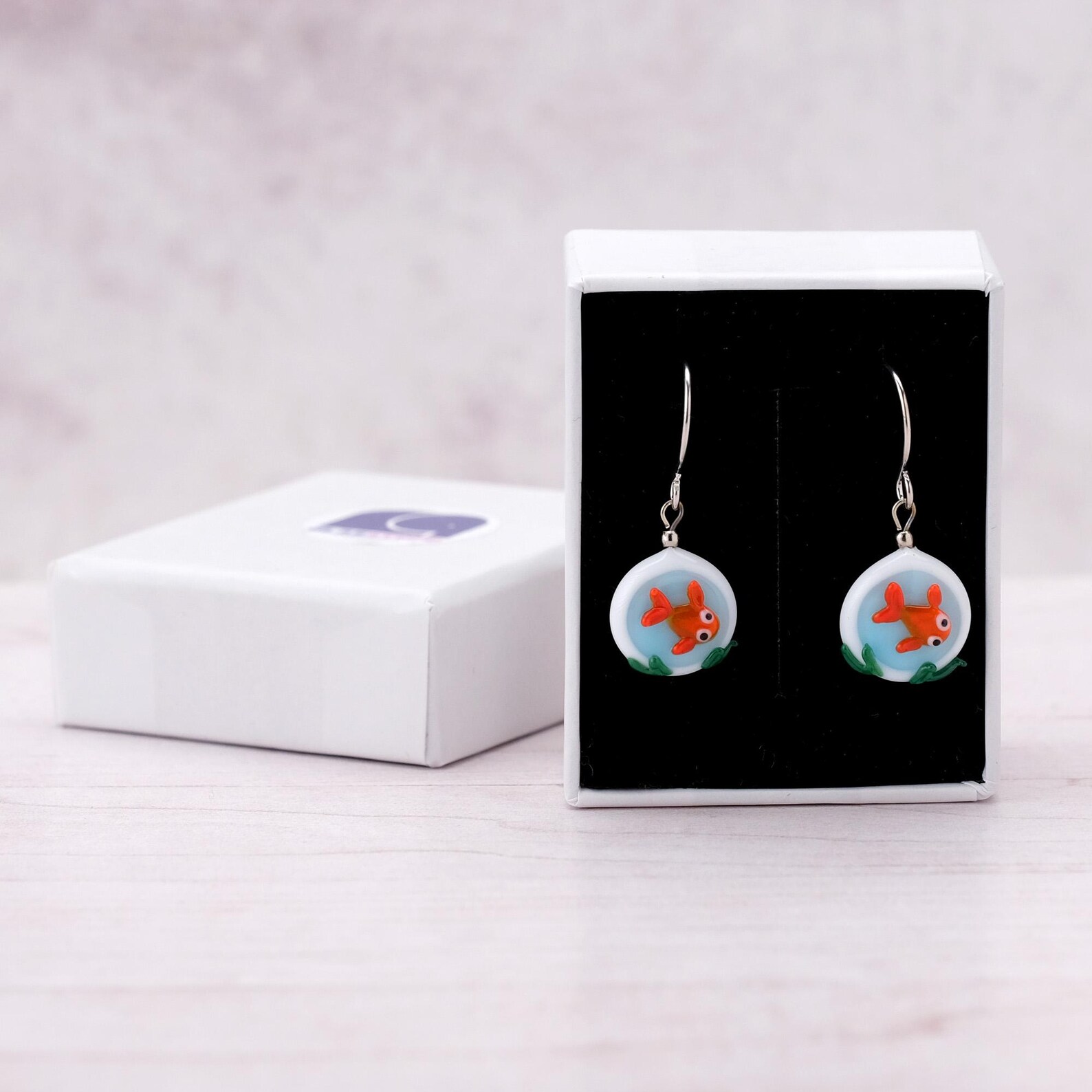 Handmade Lampwork Glass Fish Earrings: Sterling Silver Hooks, Ocean ...