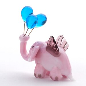 Handcrafted Glass Pink Elephant With Blue Balloons - Unique Home Decor ...