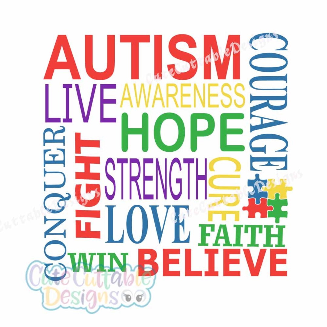Autism Awareness Subway Word Art, Puzzle Pieces, Silhouette Svg, Eps ...