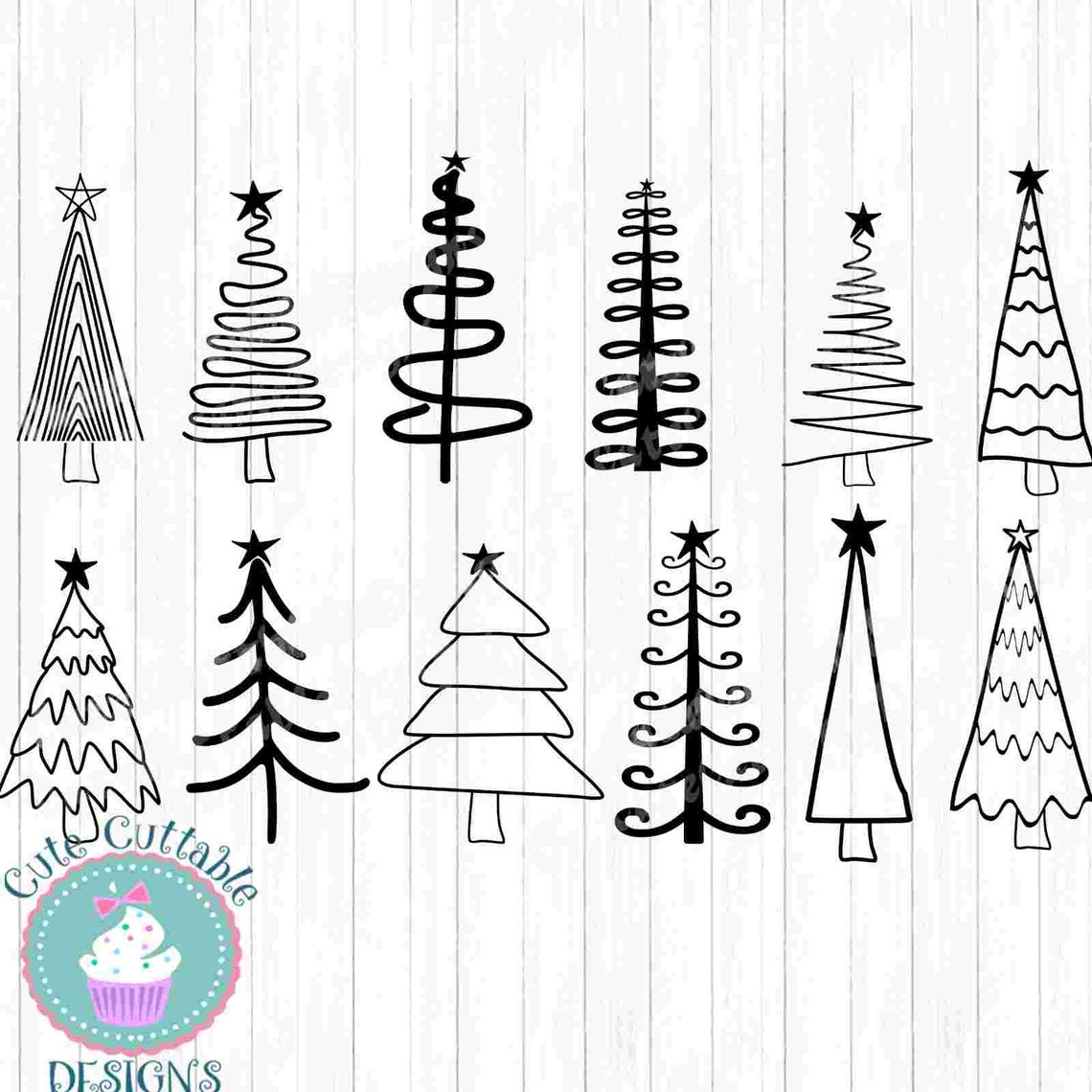 Minimalist Christmas Tree Doodle SVG: Hand-drawn Cut Files (digital ...