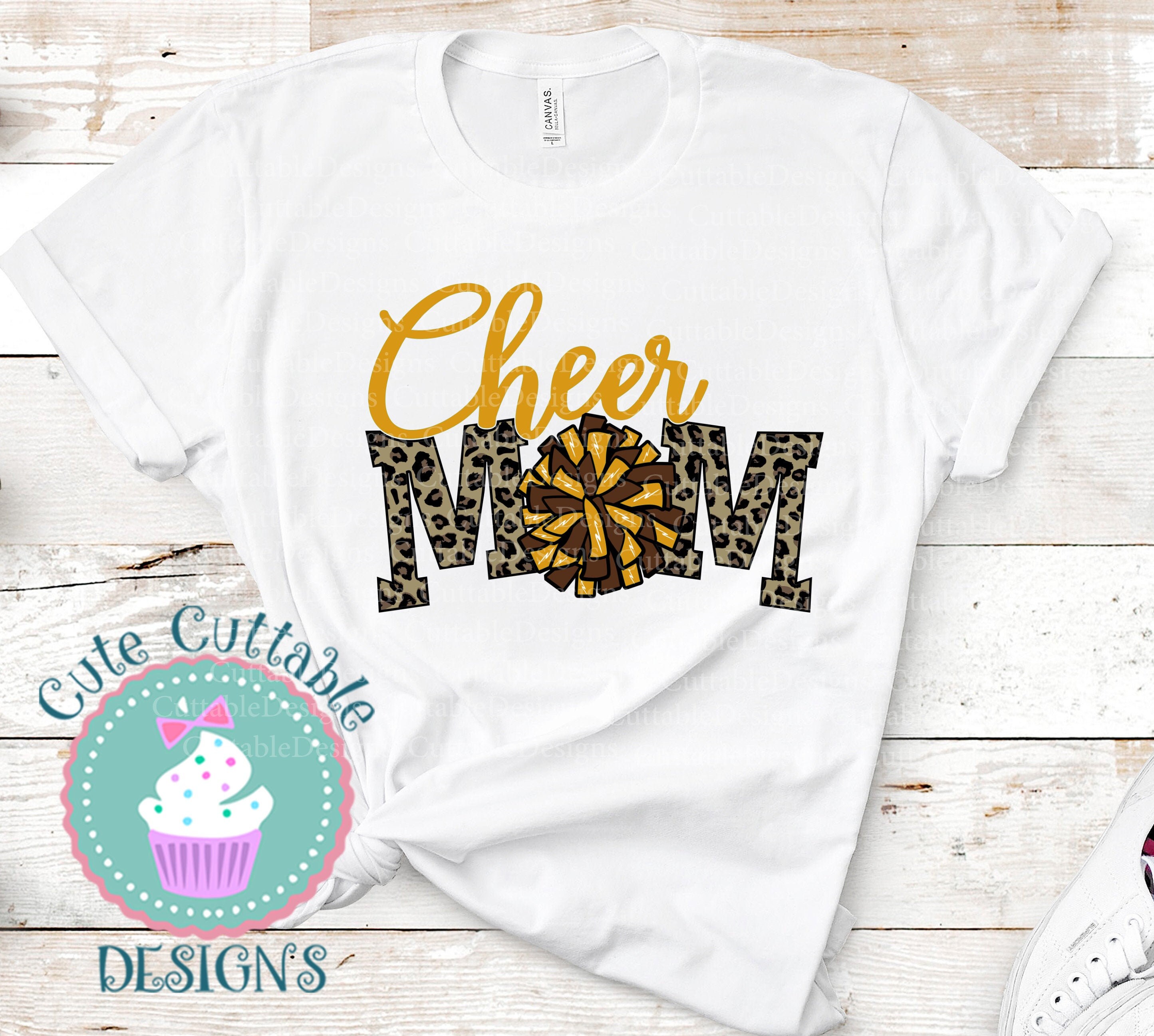 Cheer Mom Png Biggest fan Leopard Print Gold and Brown Pom | Etsy