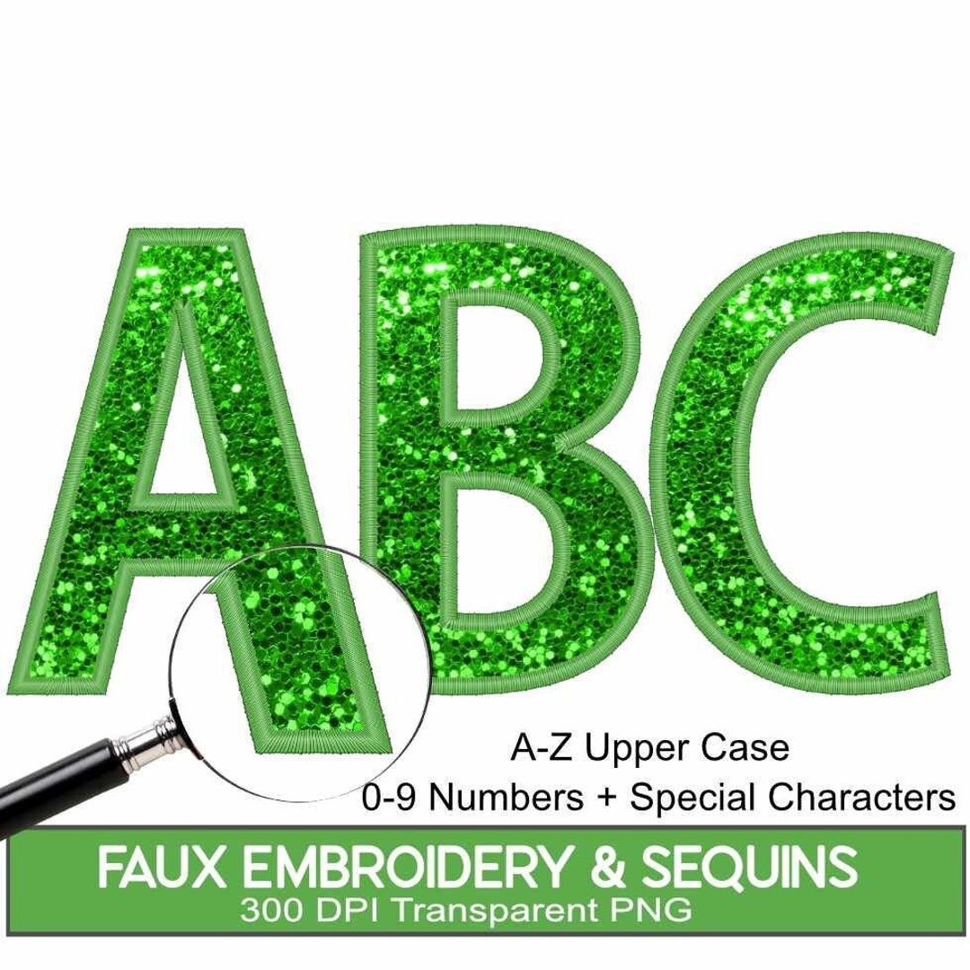 Green Christmas Faux Embroidery Alphabet PNG, Sequin Alpha Set (digital ...