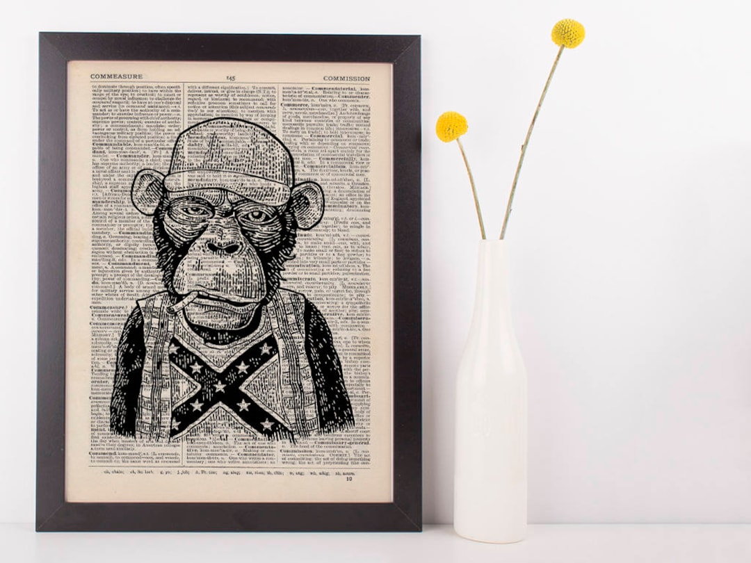 Redneck Monkey Dictionary Art Print Animals Clothes Anthropomorphic ...