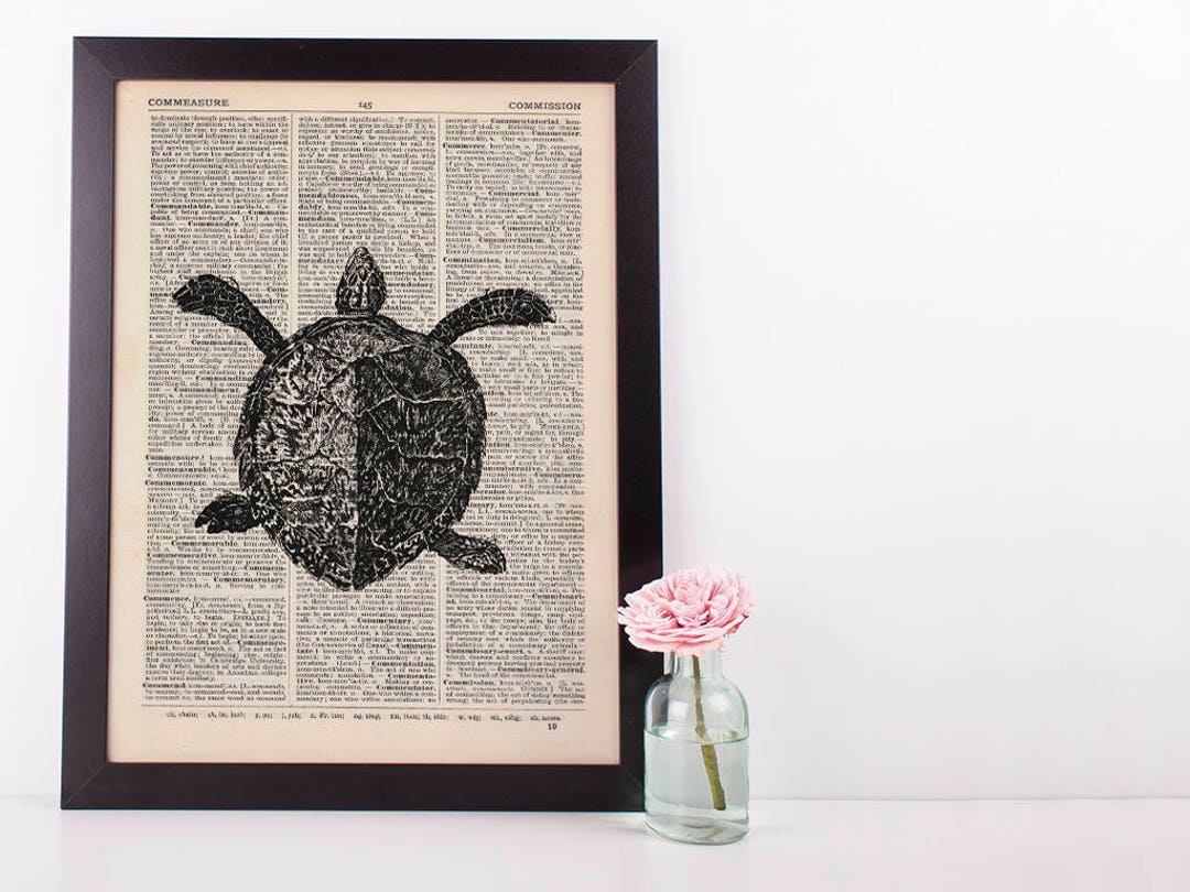 Sea turtle Dictionary Illustration Art Print vintage Sea Life Nautique ...