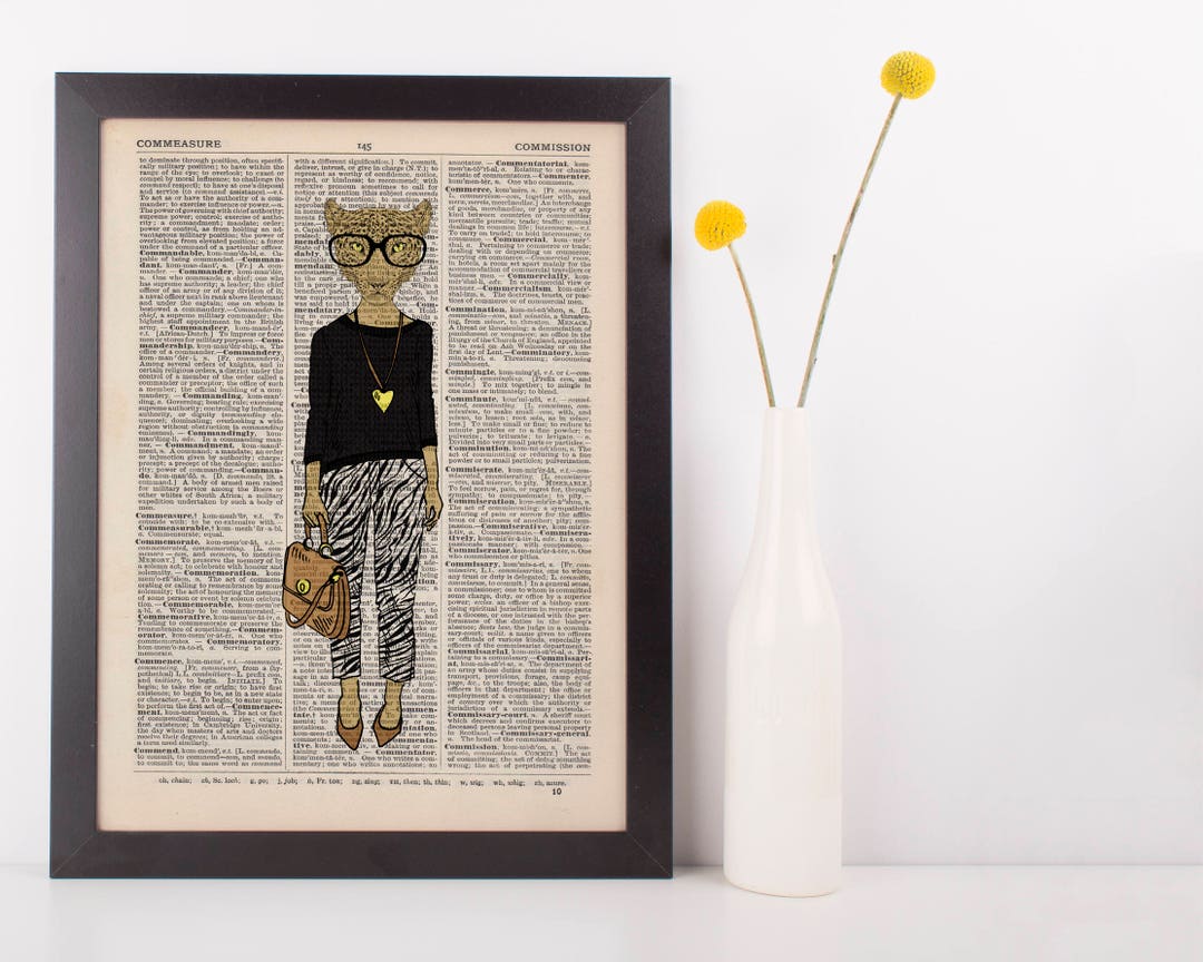 Leopard in Zebra Print Dictionary Wall Picture Art Print Vintage Animal ...