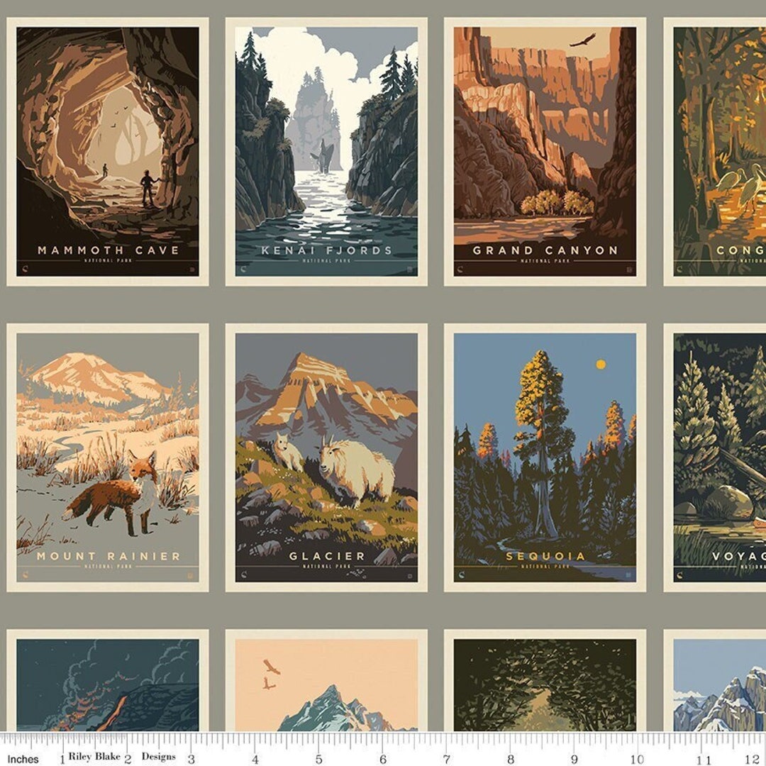National Parks Postcards - Gray - Anderson Design Group - Riley Blake - Etsy
