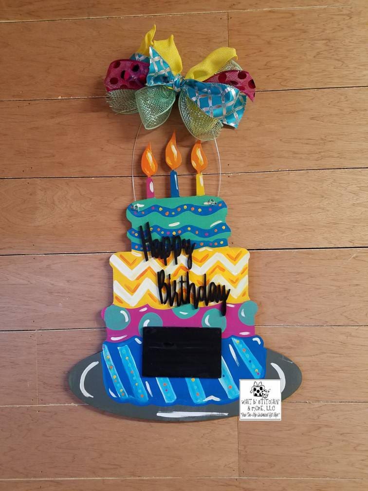 Cake Door Hanger, Birthday Door Hanger, Cake With Chalkboard Door ...
