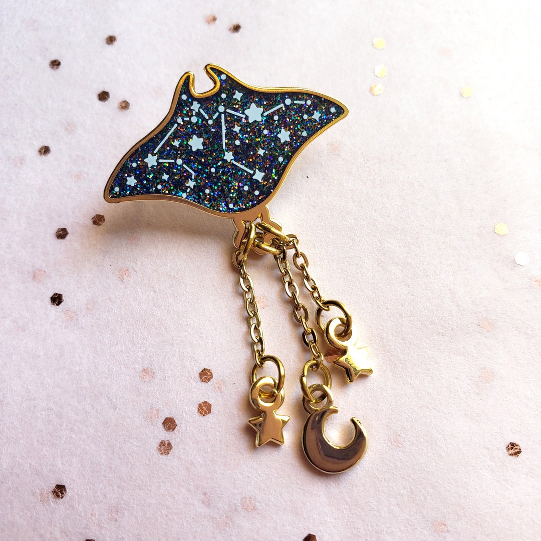 Cosmic Ray V2, Manta Ray, Gold Plated Dangly Hard Enamel Pin, Charity ...
