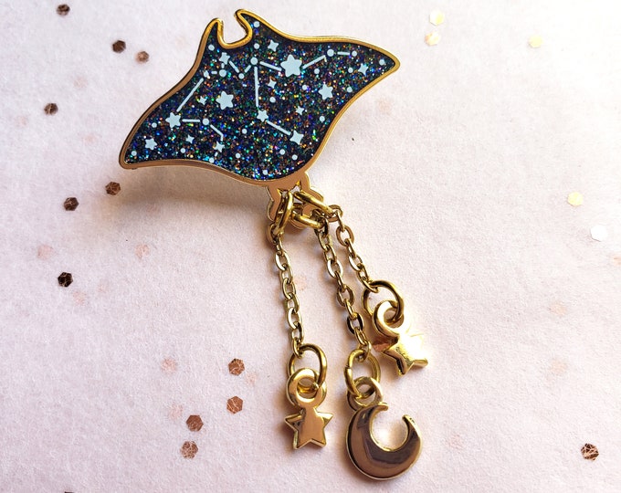 Cosmic Ray V2, Manta Ray, Gold Plated Dangly Hard Enamel Pin, Charity ...