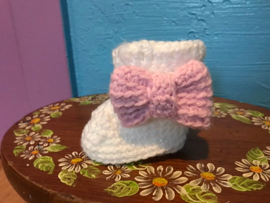 Crochet Bow Baby Booties - Etsy