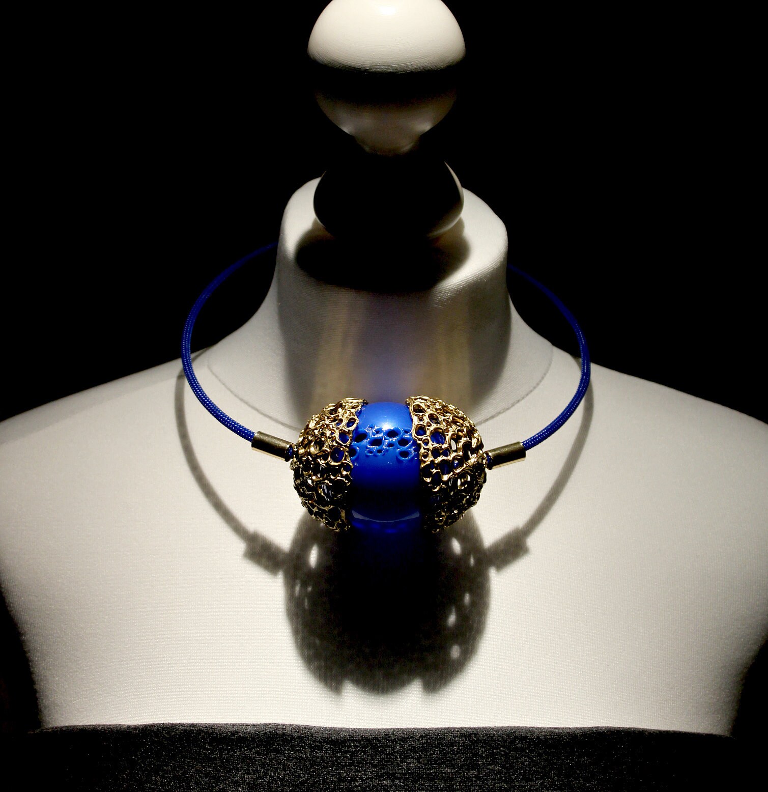 Blue Gold Necklace With Large Handmade Ball Bead Contemporary - Etsy