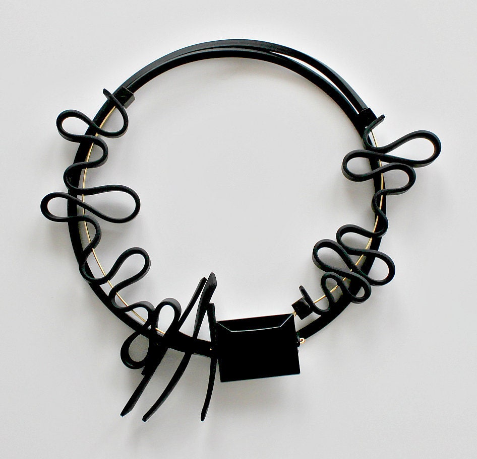 Black Contemporary Rubber Lace Necklace Statement Bib Party - Etsy