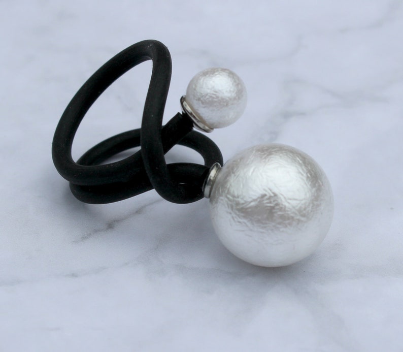 Ring Pearl Ring Black Rubber Ring Rubber Jewelry Modern - Etsy