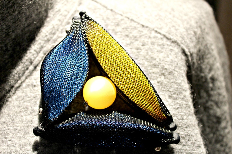 Yellow blue large nylon mesh pin Pantone brooch | Etsy