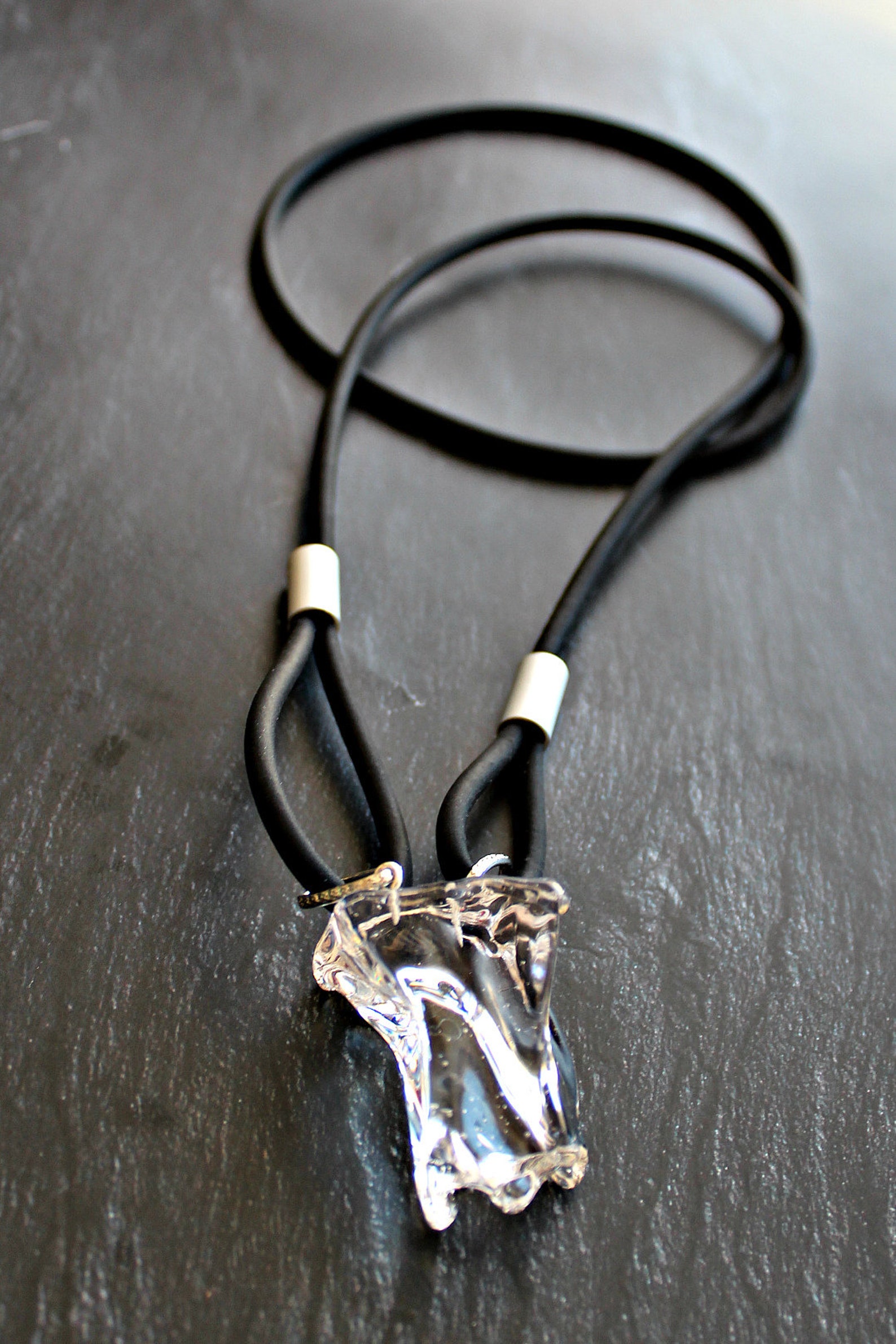 Long Clear Melted Ice Black Rubber Pendant Necklace - Etsy