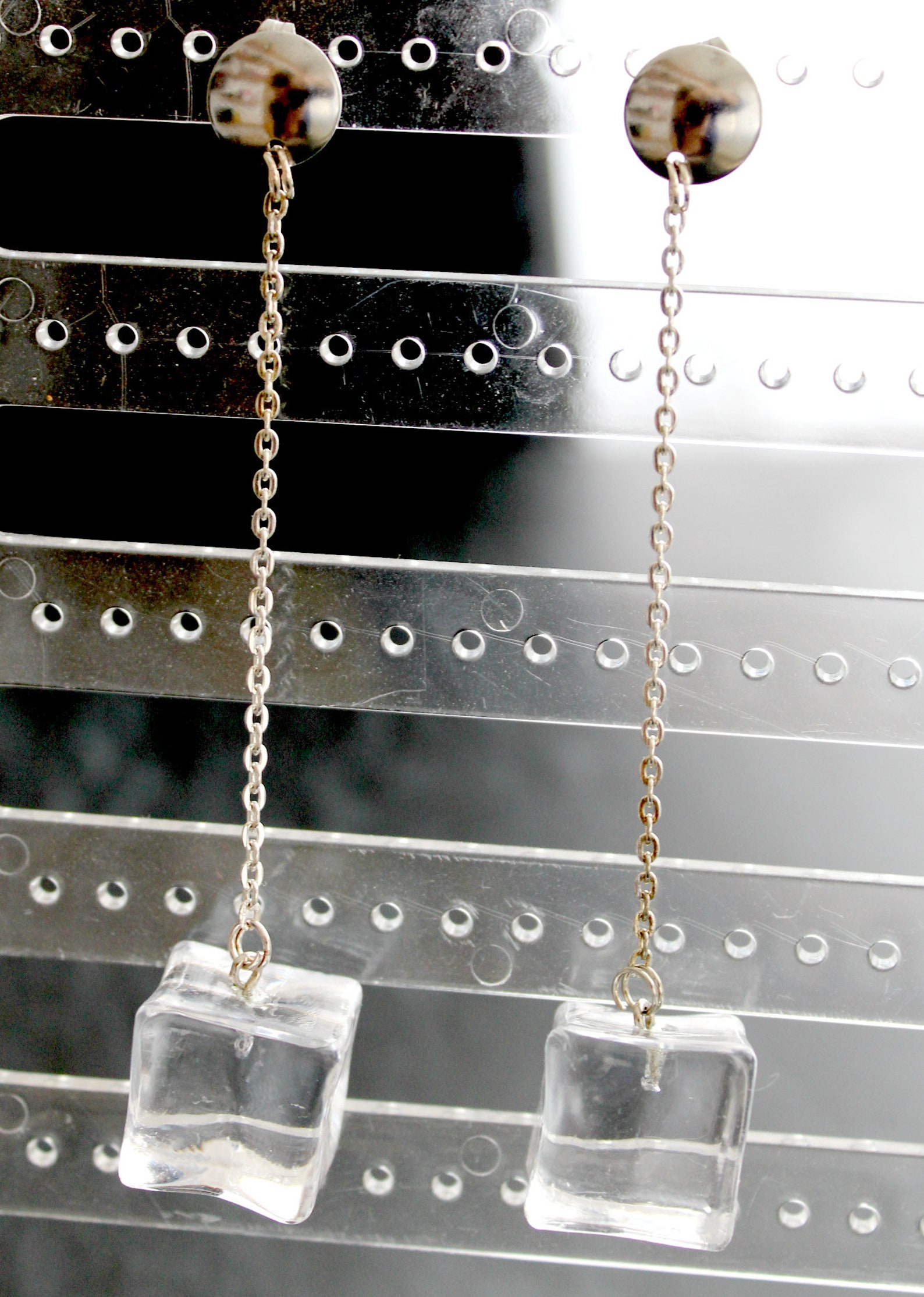 Ice Cube Clear Lucite Earring, Ice Acrylic Transparent Clear Rock ...