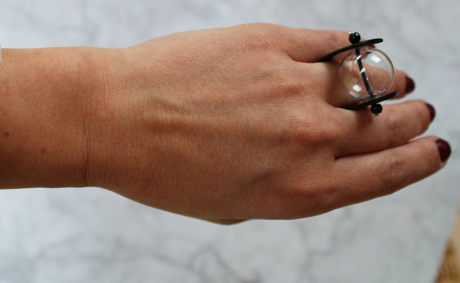 Blown Glass Ring Black Ring Glass Bubble Ring Rubber Ring | Etsy