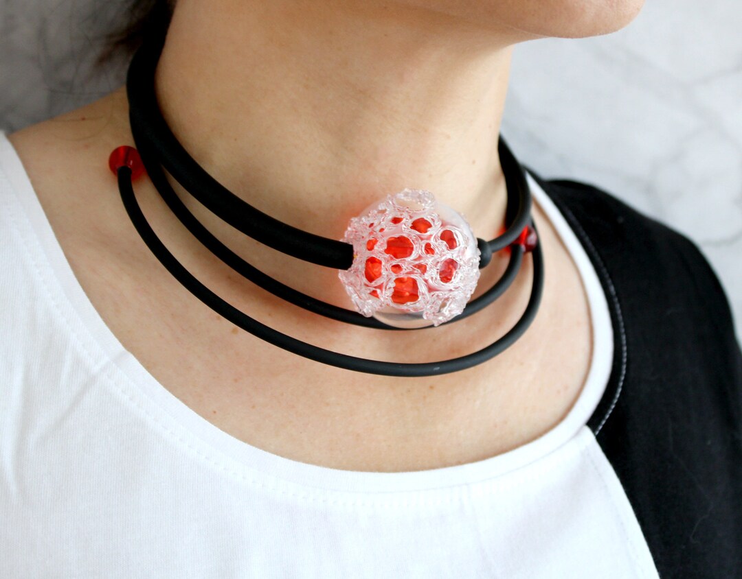 Black Necklace, Red Jewelry, Rubber Jewelry, Red Black Jewelry, Unique ...