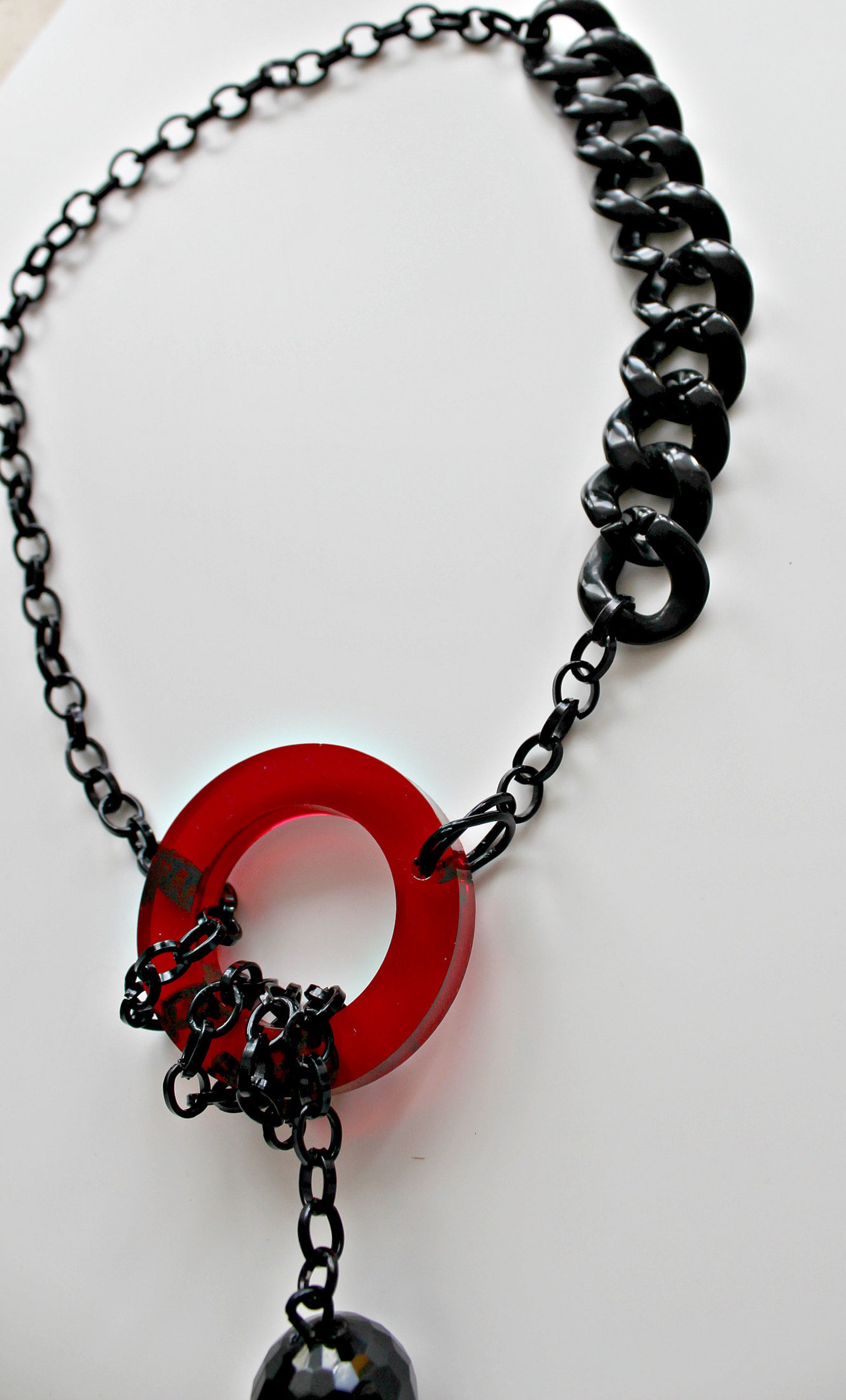 Red Black Long Chain Lariat Necklace Belt Chunky - Etsy
