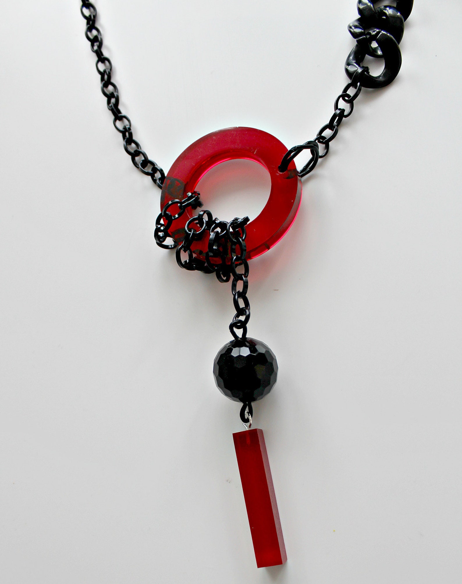 Red Black Long Chain Lariat Necklace Belt Chunky - Etsy