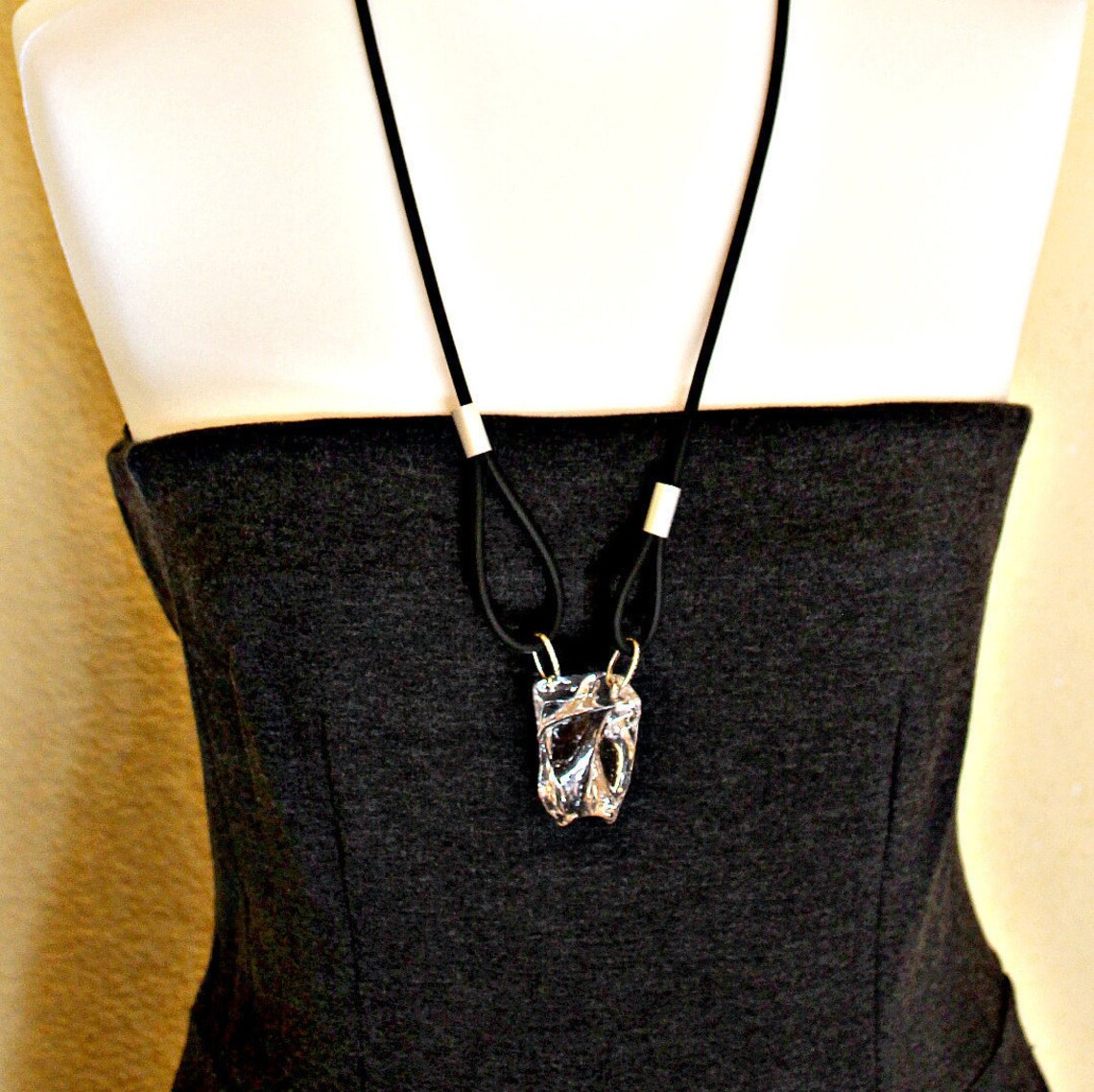 Long Clear Melted Ice Black Rubber Pendant Necklace - Etsy