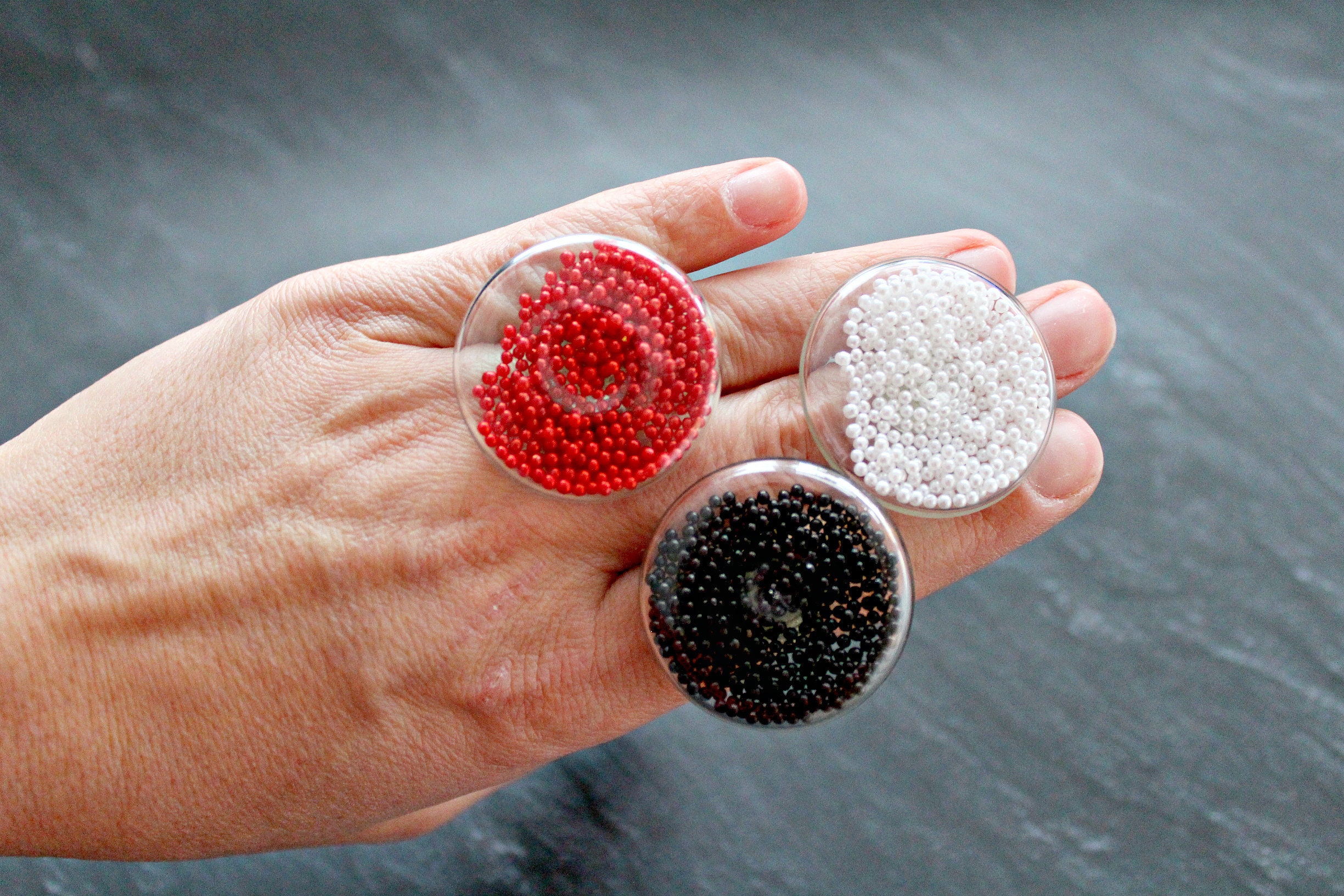 Blown glass filled ring black/ red/ white pearl minimalist | Etsy