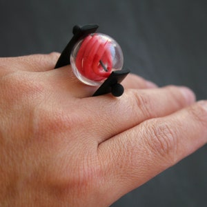 Blown Glass Ring, Unique Ring, Black Red Ring, Glass Bubble Ring ...