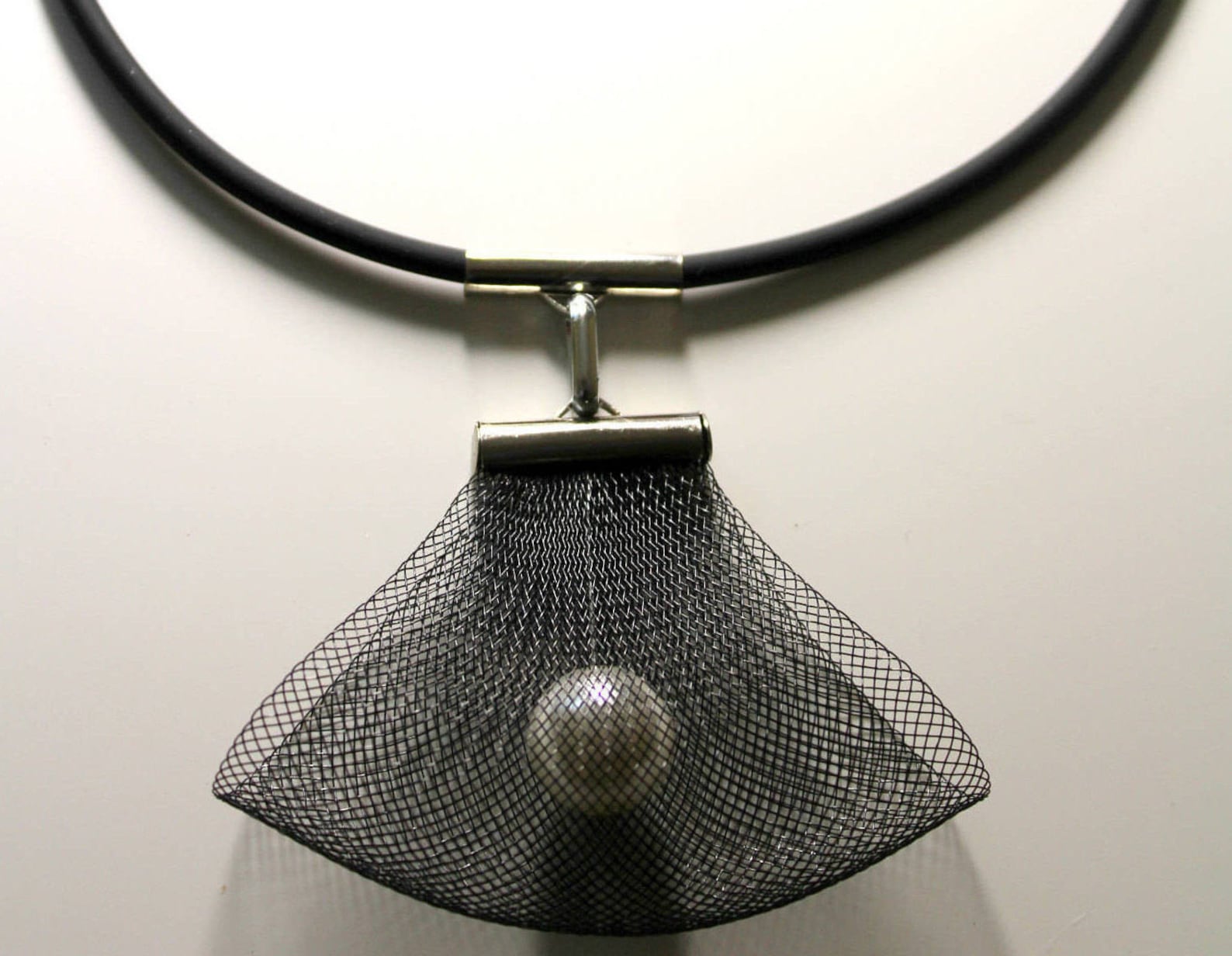 Pearl Necklace Black Jewelry Mesh Jewelry Contemporary Jewelry | Etsy