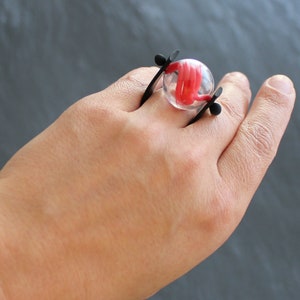 Blown Glass Ring, Unique Ring, Black Red Ring, Glass Bubble Ring ...