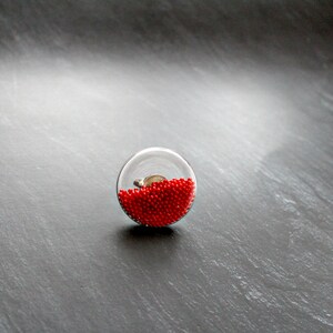 Blown Glass Filled Ring Black/ Red/ White Pearl , Minimalist Adjustable ...