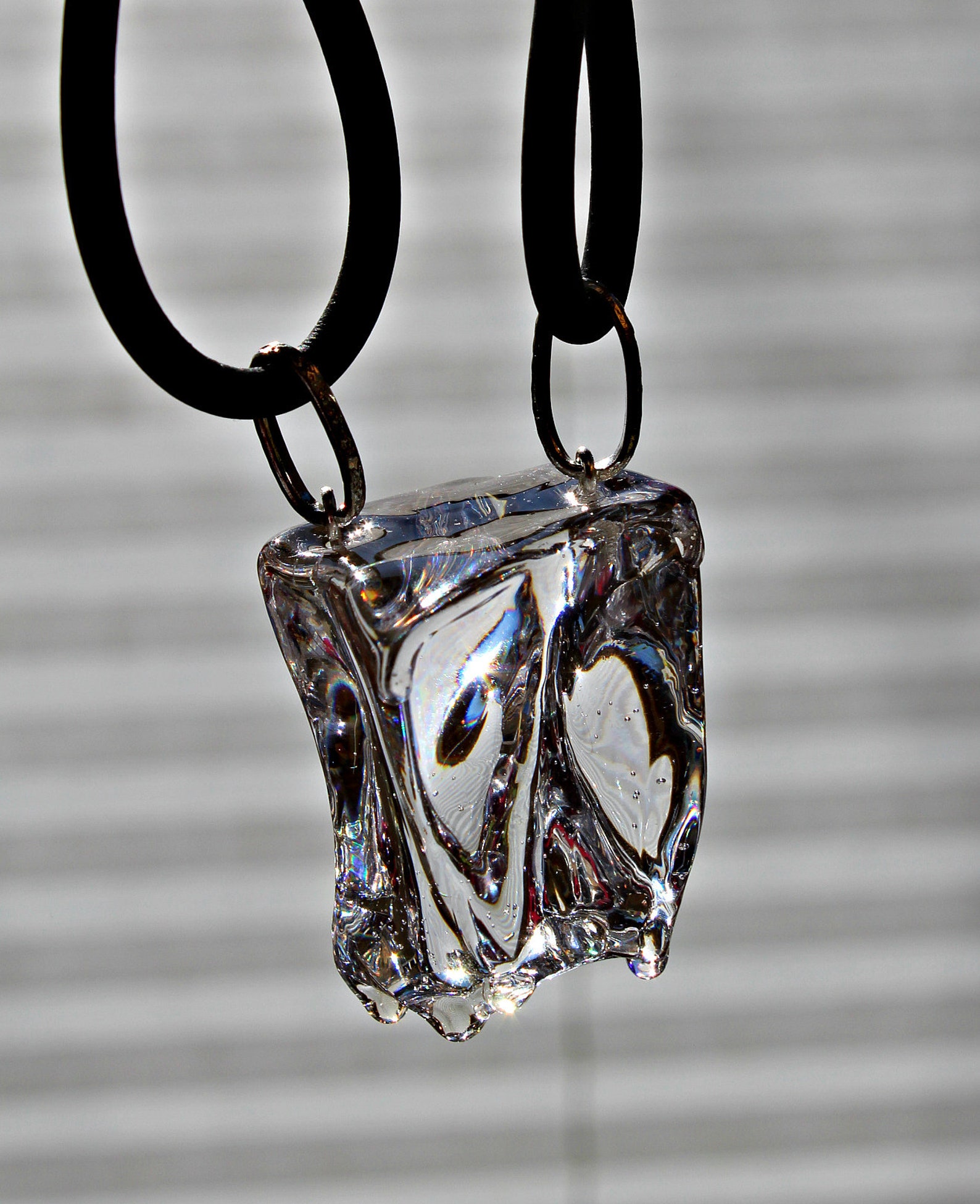 Long Clear Melted Ice Black Rubber Pendant Necklace - Etsy
