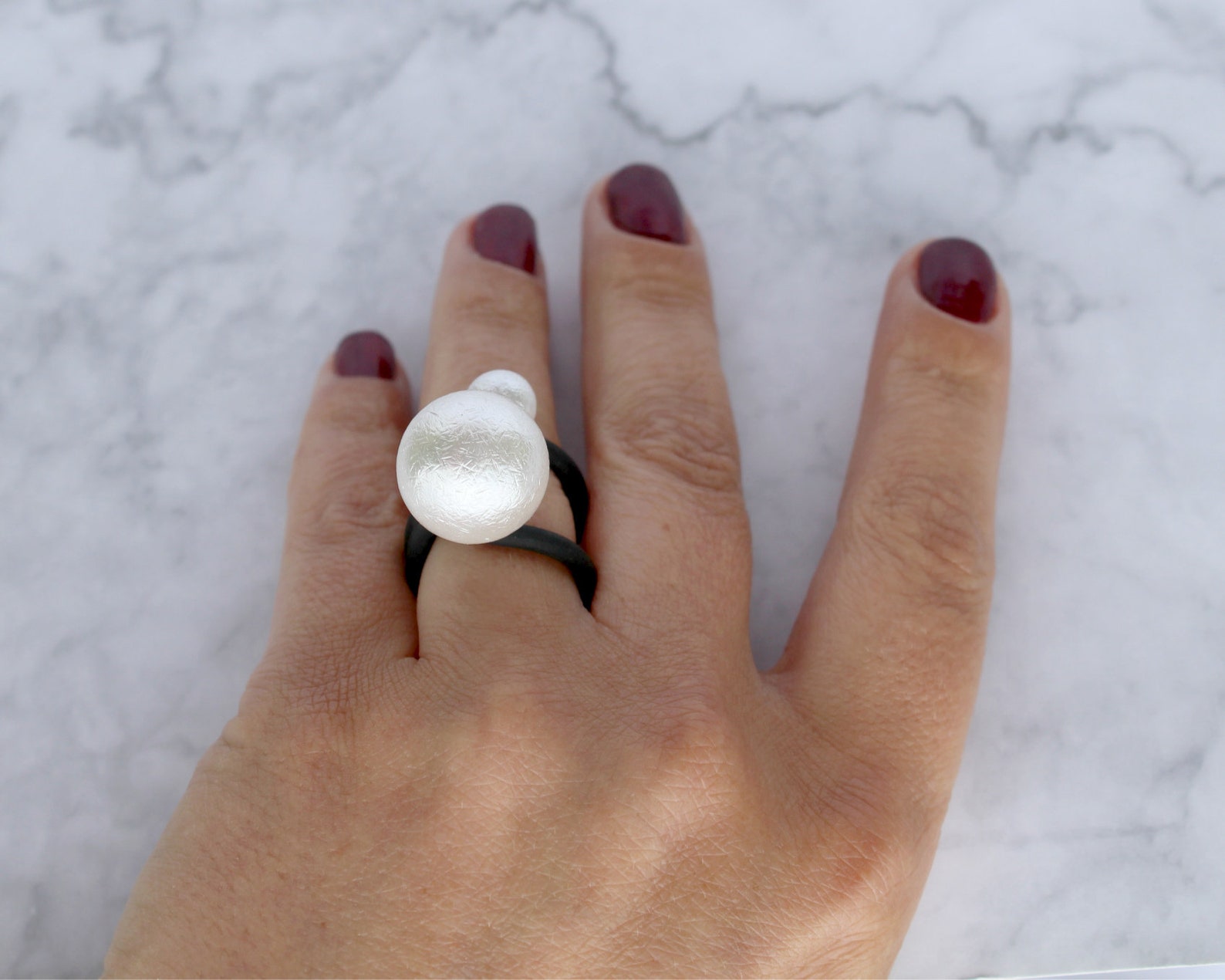 Ring Pearl ring Black rubber ring Rubber jewelry Modern | Etsy