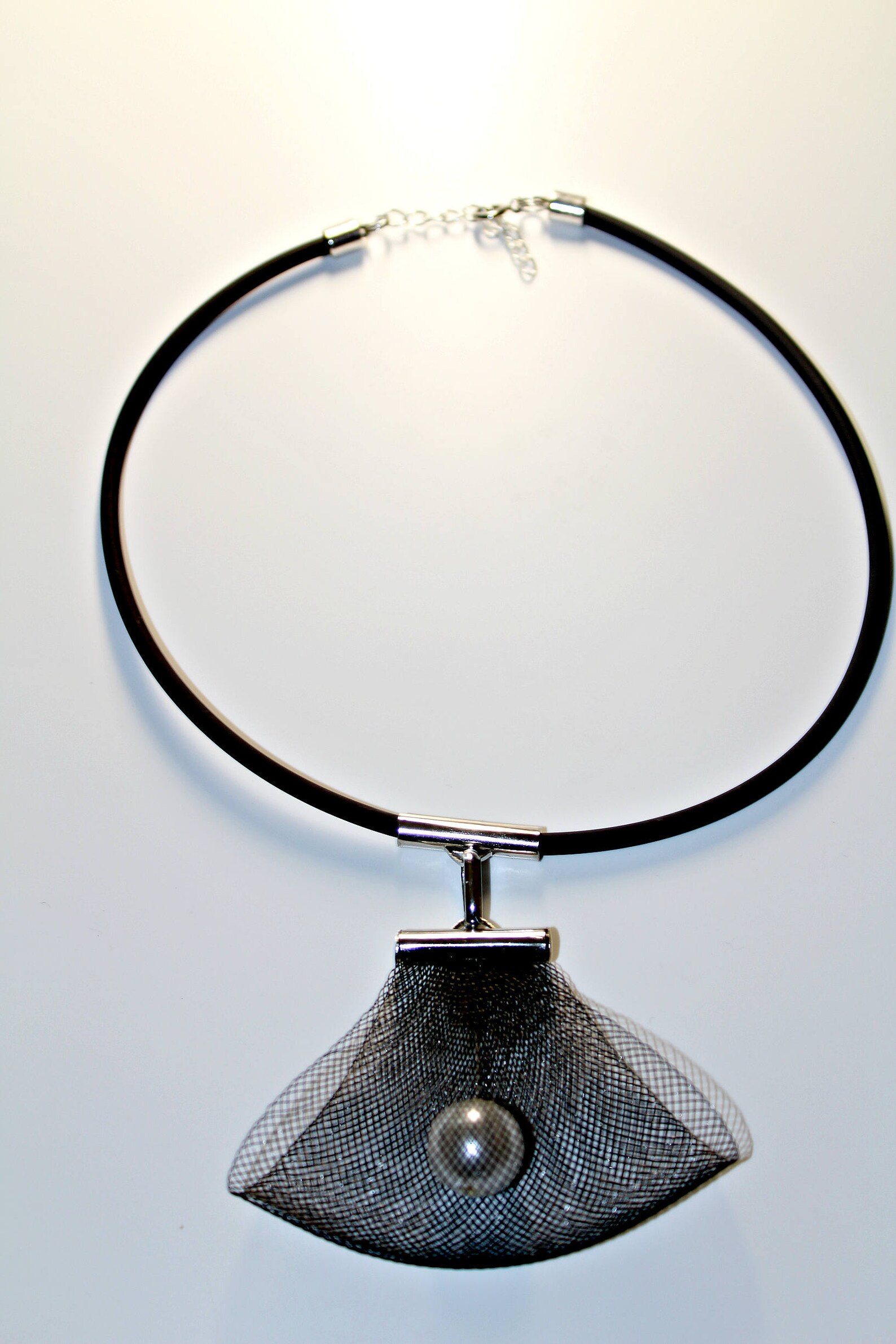 Pearl Necklace Black Jewelry Mesh Jewelry Contemporary Jewelry | Etsy