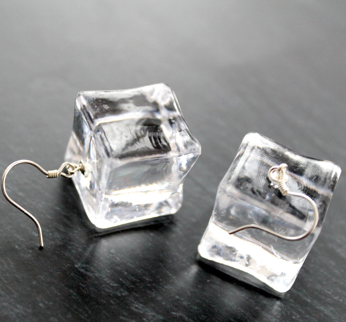 Ice Cube Clear Lucite Earring, Ice Acrylic Transparent Clear Rock ...
