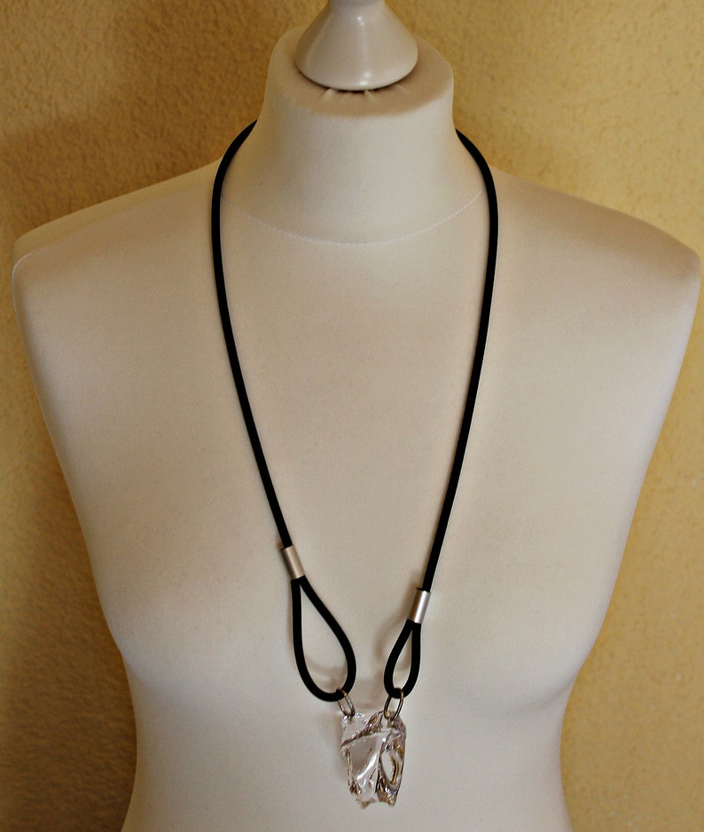 Long Clear Melted Ice Black Rubber Pendant Necklace - Etsy