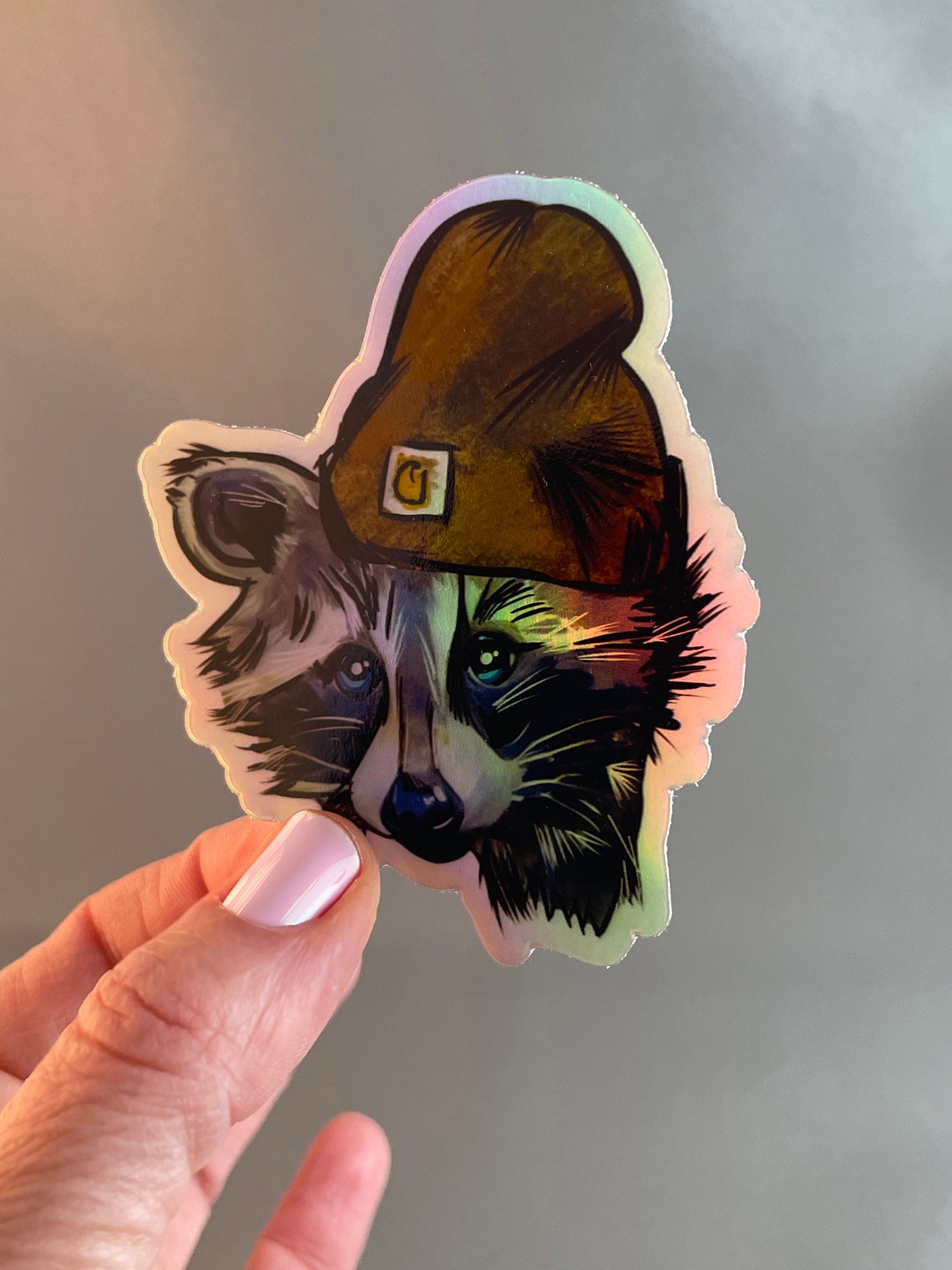 Raccoon Sticker Holographic and Fun for Water Bottles - Etsy