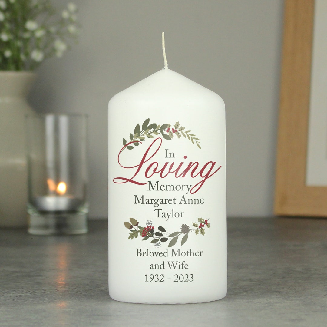 Personalised in Loving Memory Wreath Pillar Candle / Decoration for the ...