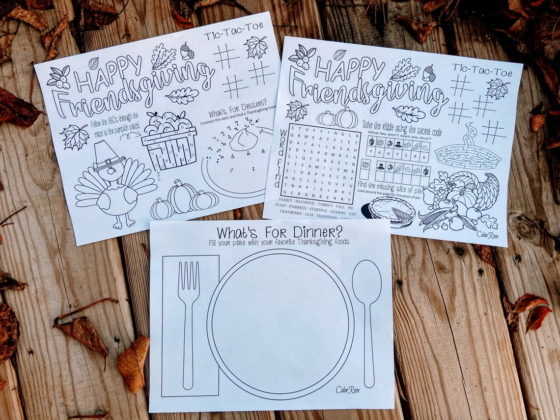Friendsgiving Printable Coloring and Activity Pages - Etsy