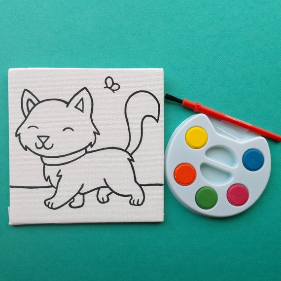 Paint Your Own Predrawn Cat Canvas Cat Gift Kids Party | Etsy