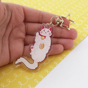 Lucky Cat Keychain, Kawaii Kitty Keychain, Good Luck Cat Acrylic ...