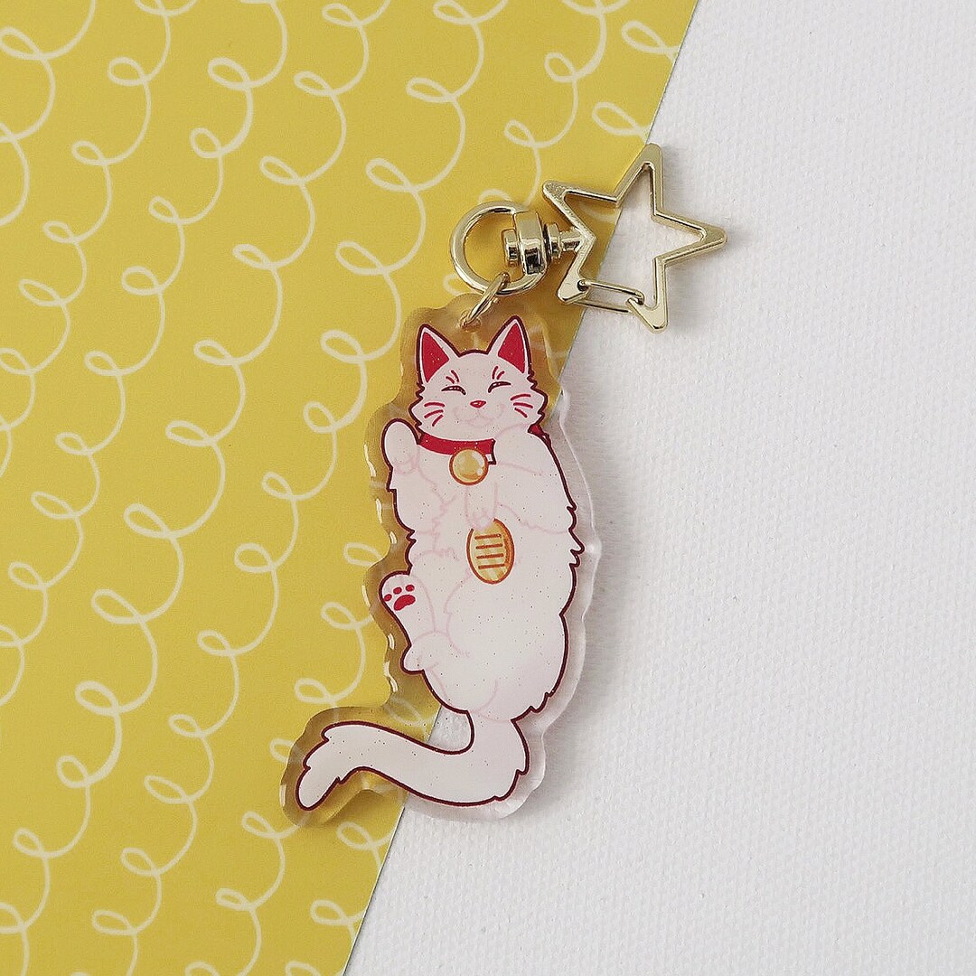 Lucky Cat Keychain, Kawaii Kitty Keychain, Good Luck Cat Acrylic ...