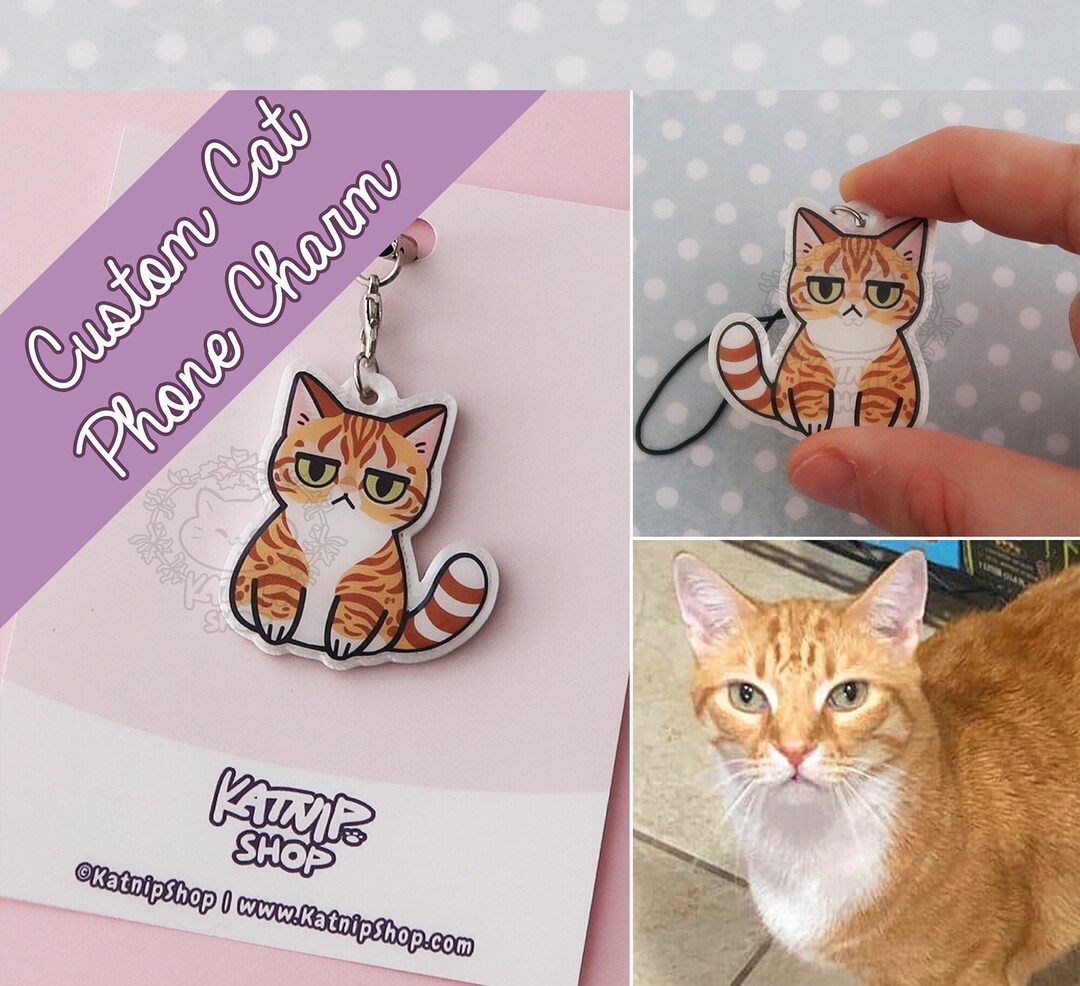Custom Cat Phone Charm, Personalized Cat Charm, Custom Pet Portrait ...