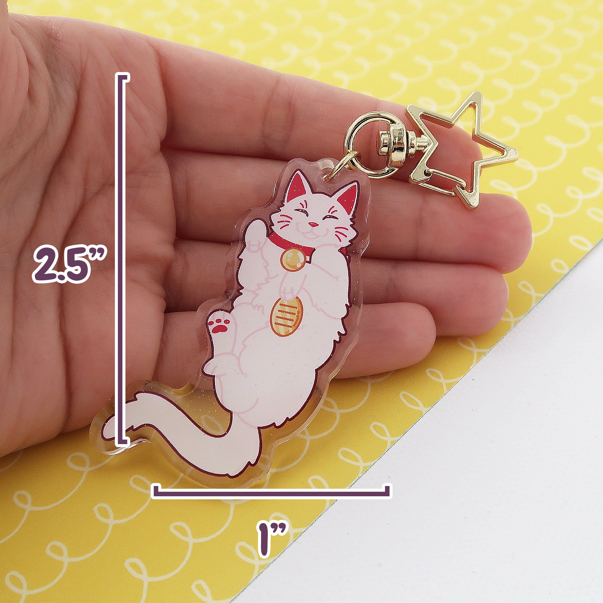 Lucky Cat Keychain, Kawaii Kitty Keychain, Good Luck Cat Acrylic ...