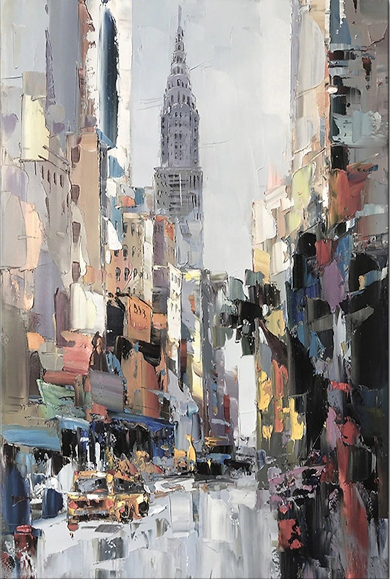 City Street Landscape Oil on Canvas / Cityscape Street Oil Painting on ...