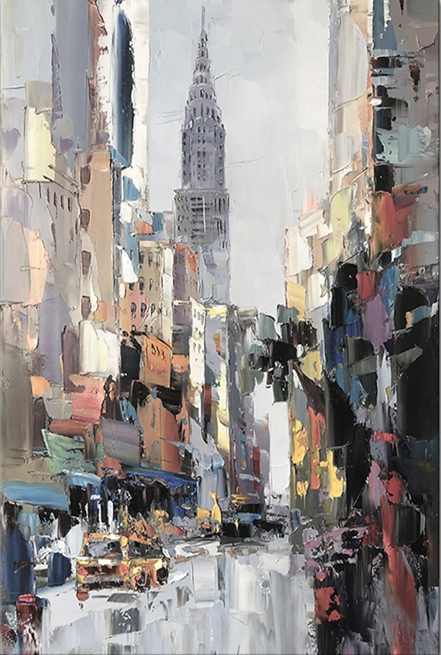 City Street Landscape Oil on Canvas / Cityscape Street Oil Painting on ...