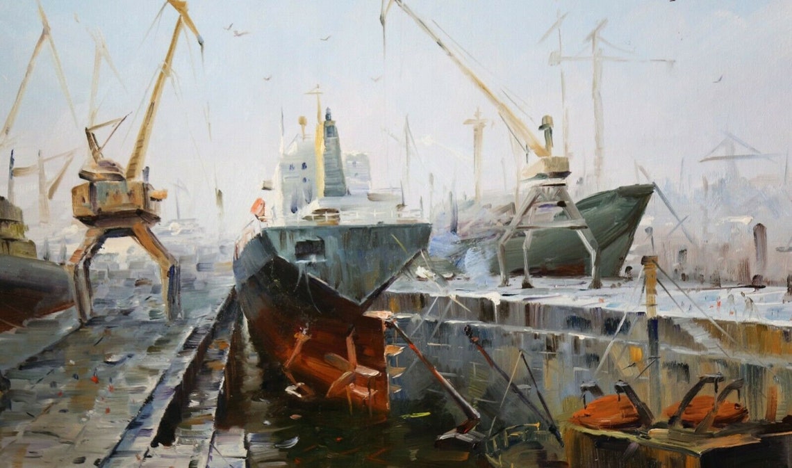 Landscape Dock Dock Oil Painting on Canvas - Etsy UK