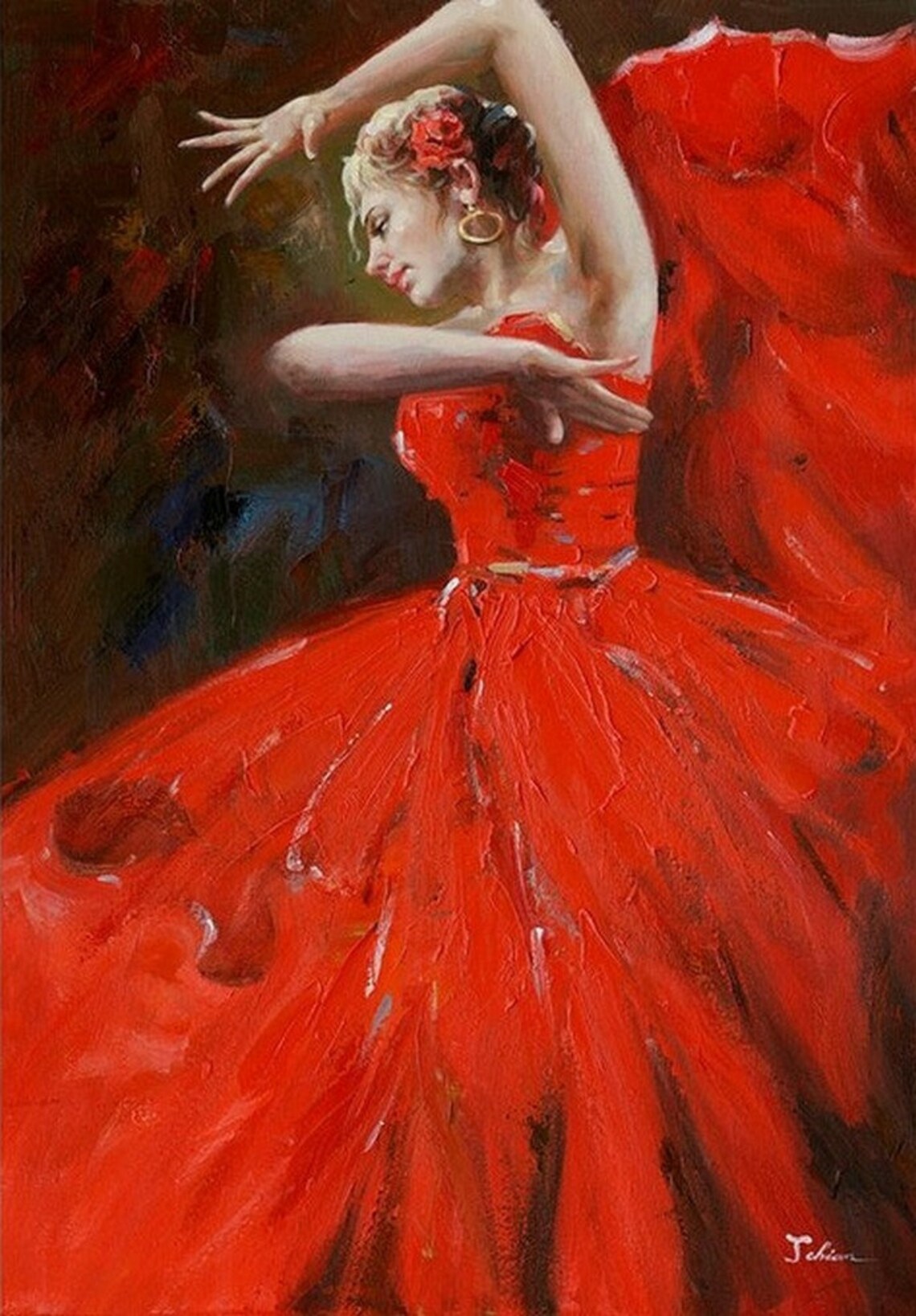 Portrait femme danseuse flamenco tableau peinture acrylique sur toile ...