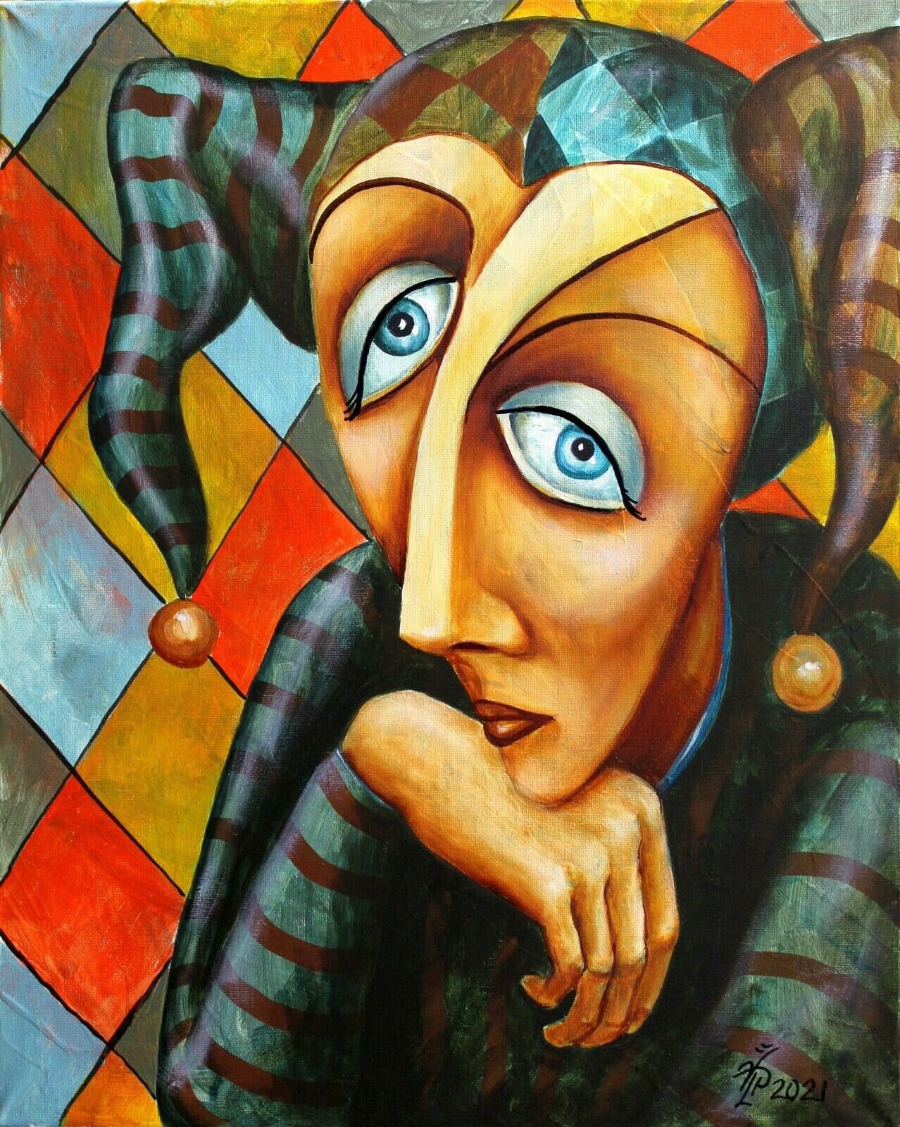 Harlequin portrait painting sureist oil painting on canvas / | Etsy